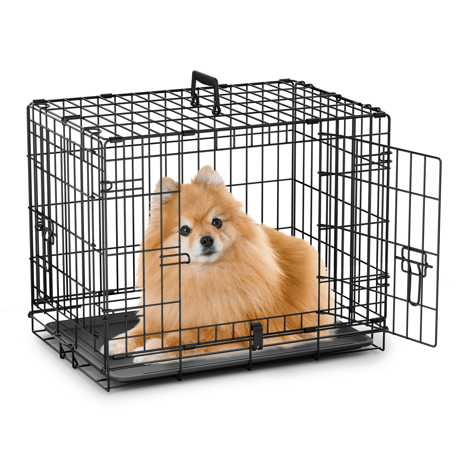 MoNiBloom 24" Metal Small Dog Crate Double-Door w/Slide-out Tray ...