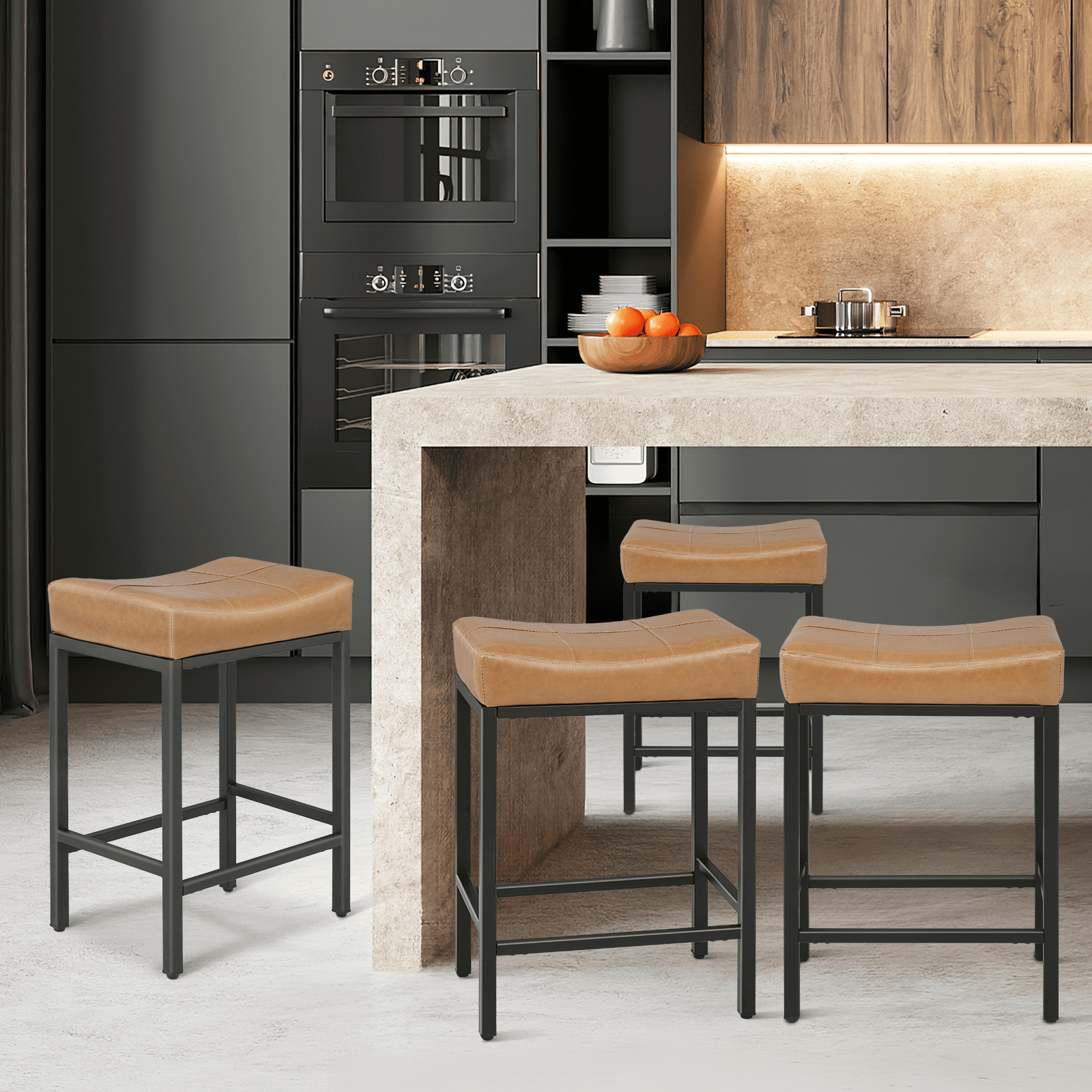 MoNiBloom 26.5" Backless Counter Bar Stool Set of 4, PU Leather ...