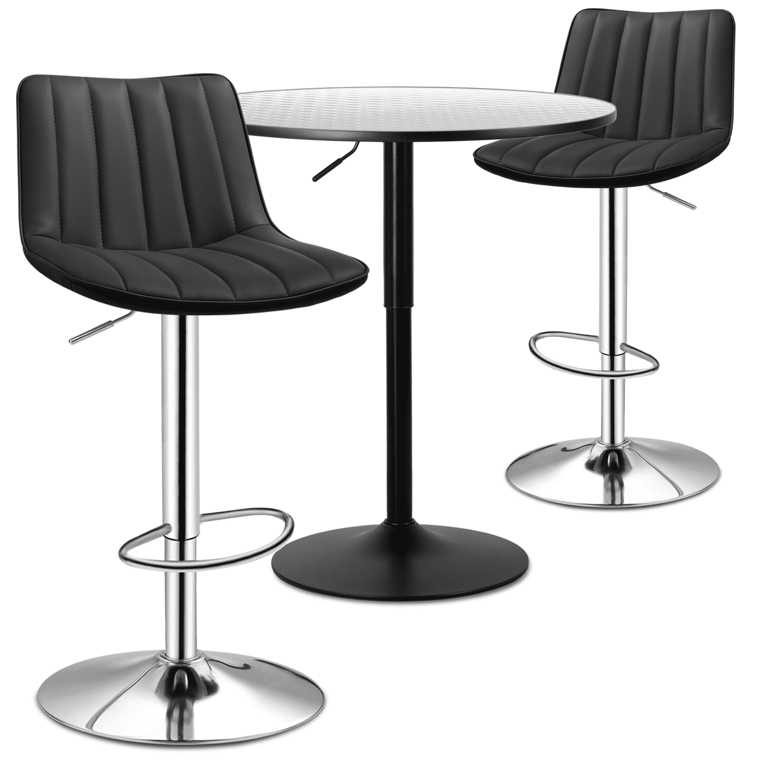 MoNiBloom 3 Piece Metal Pub Table and PU Leather Barstools, Round ...