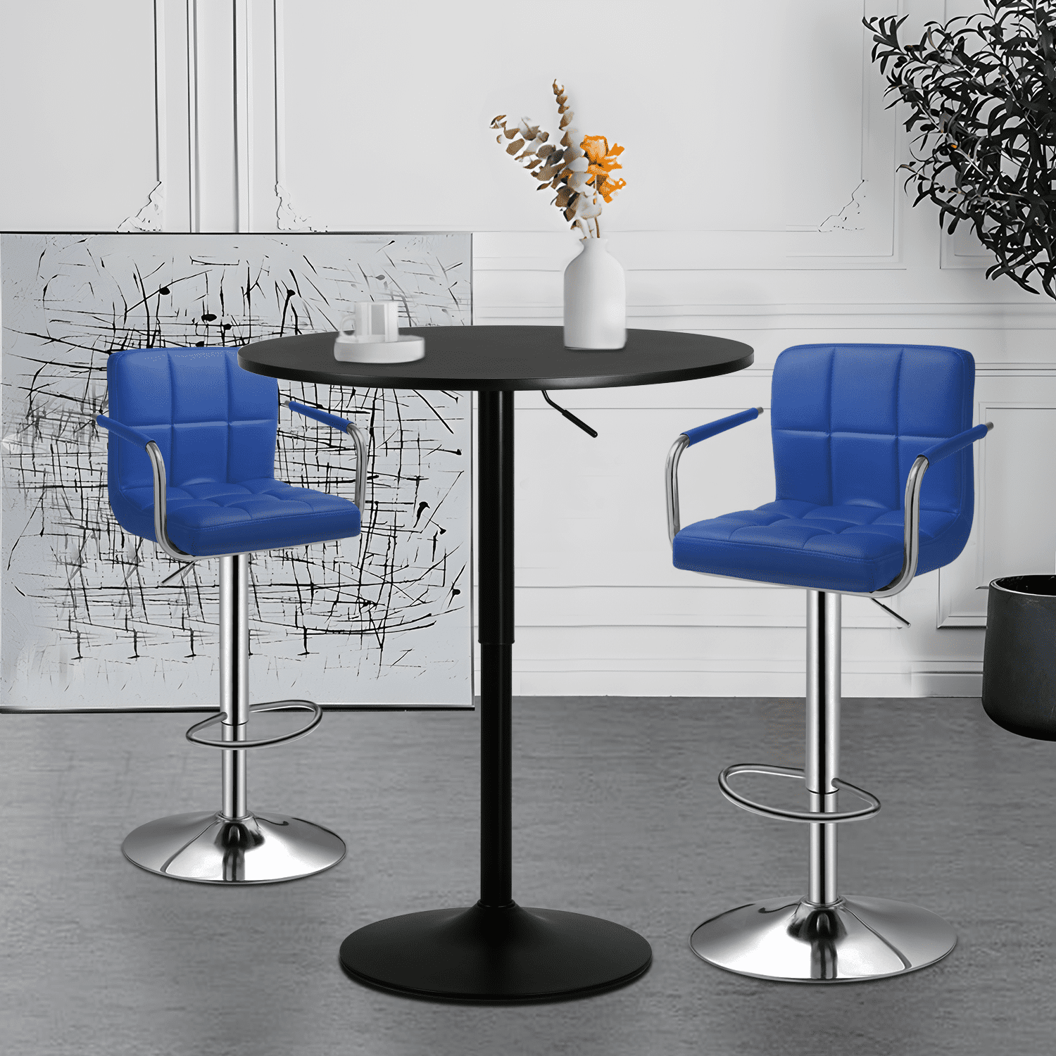 MoNiBloom 3 Piece Pub Style Dining Set, 31.5" Round Table and PU ...