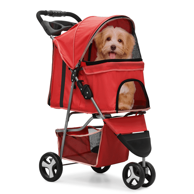 MoNiBloom 3 Wheel Pet Stroller, Foldable, with Cup Holders & Storage ...