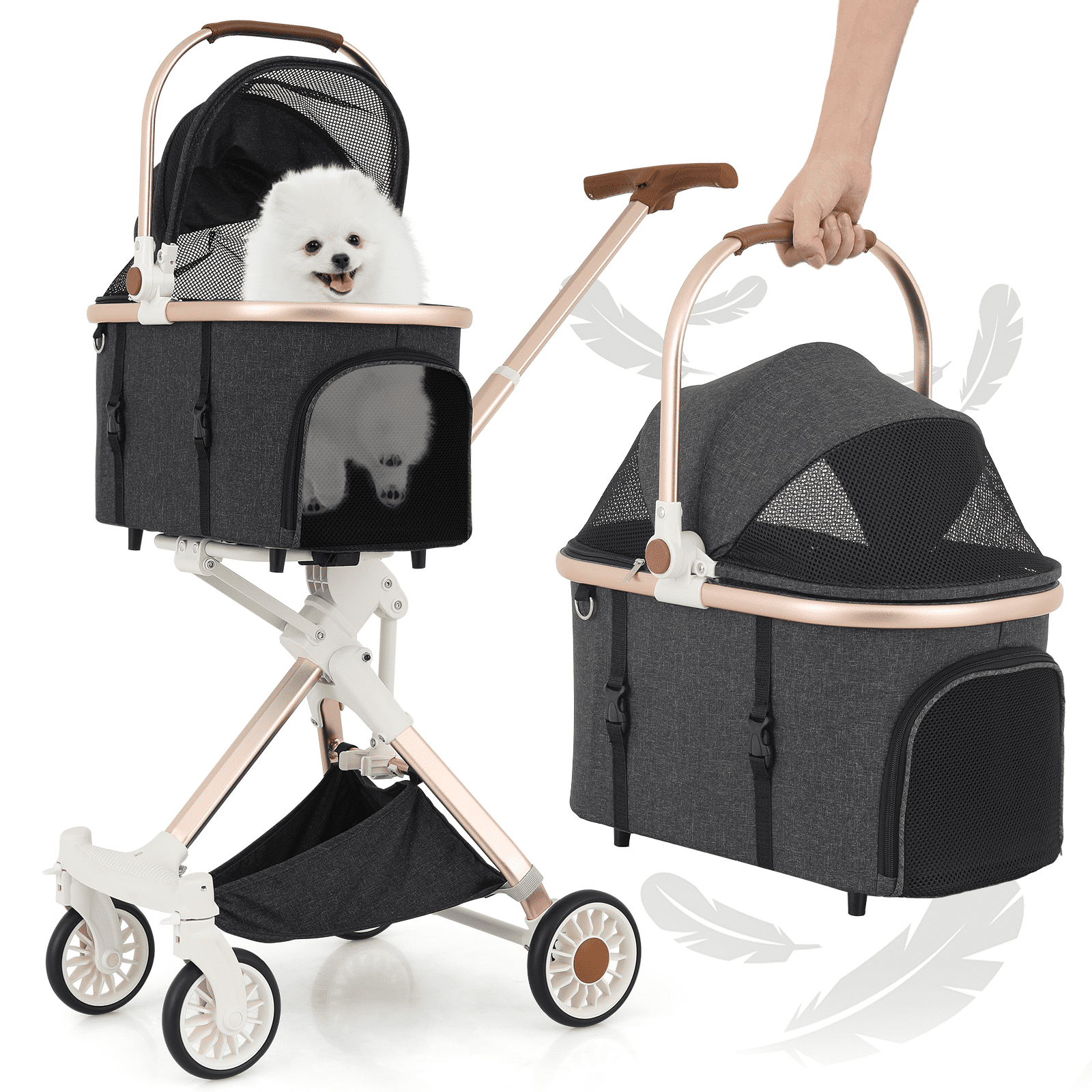 MoNiBloom 3-in-1 Pet Stroller with Storage Basket, 4 Wheels Cat Dog ...