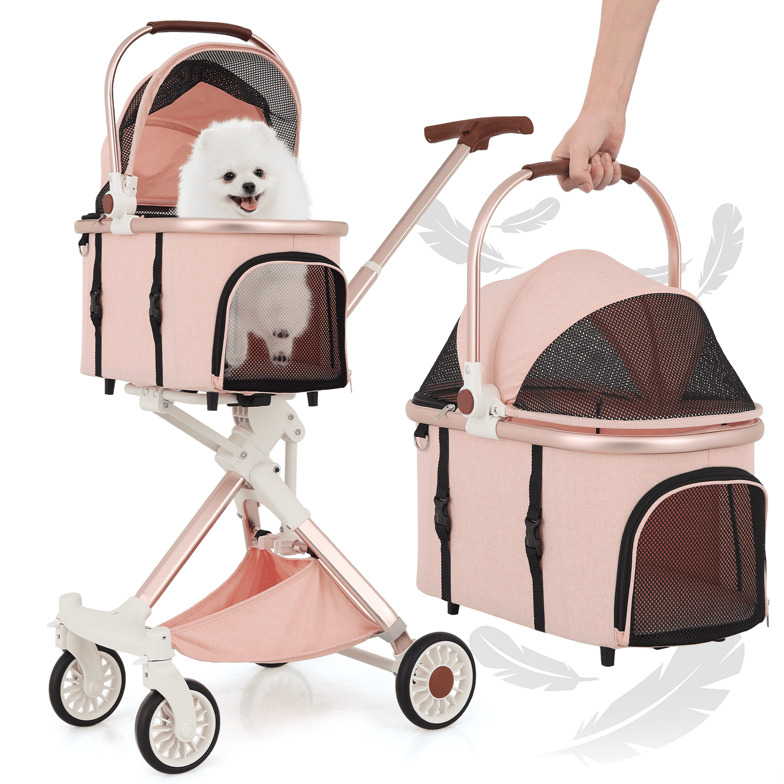 MoNiBloom 3-in-1 Pet Stroller with Storage Basket, 4 Wheels Cat Dog ...