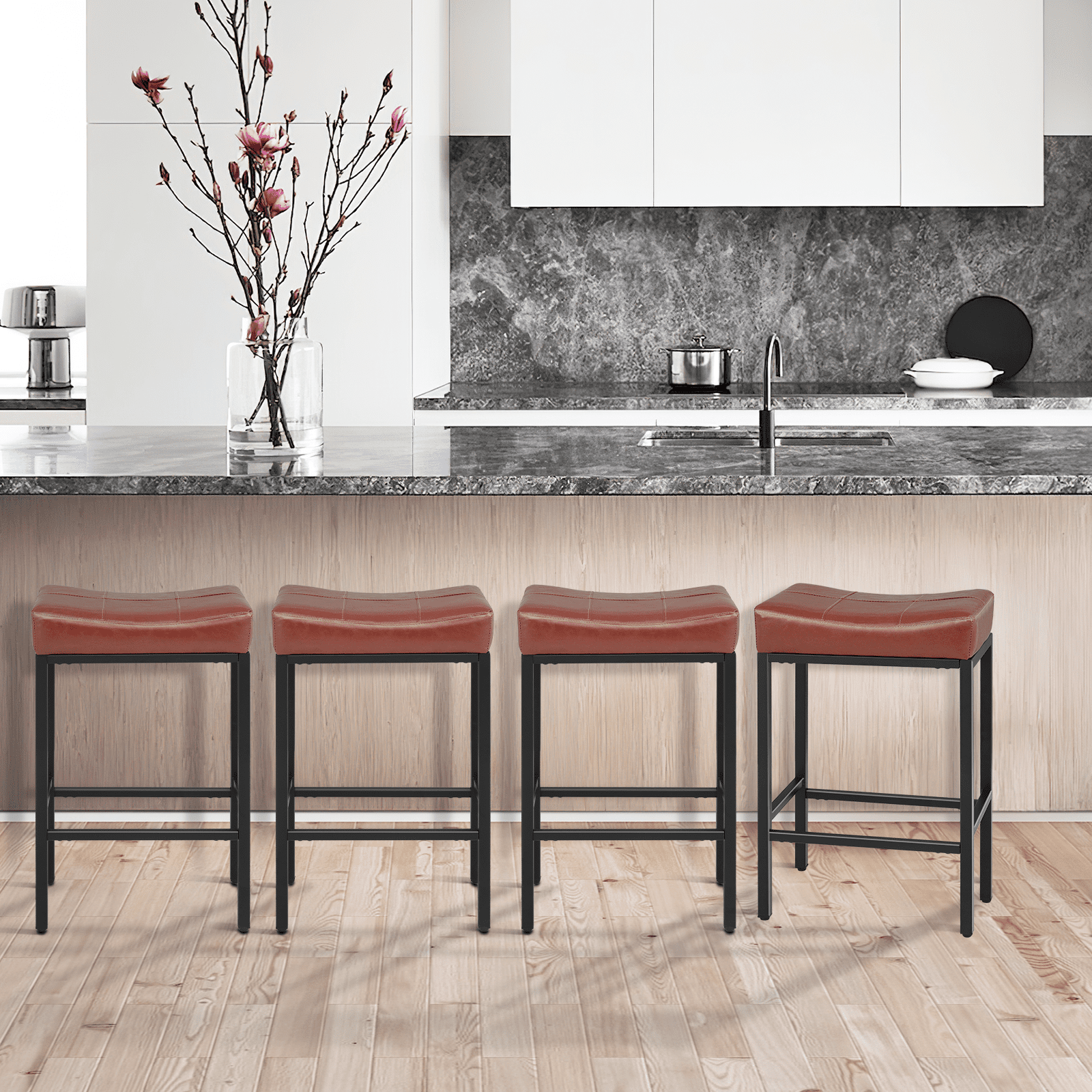 MoNiBloom 31.5" Backless Counter Bar Stool Set of 4, PU Leather ...