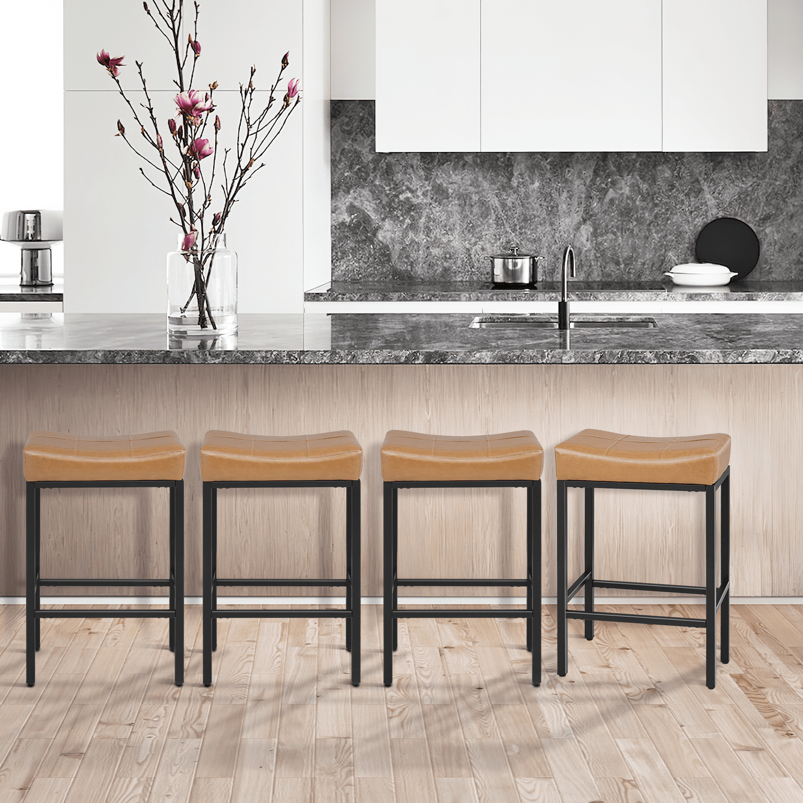 MoNiBloom 31.5" Backless Counter Bar Stool Set of 4, PU Leather ...