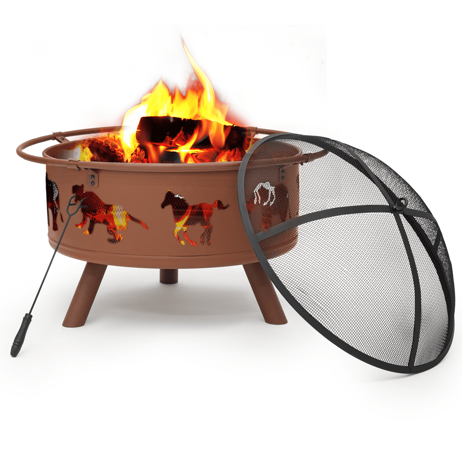 MoNiBloom 32" Round Outdoor Fire Pit, Wood Burning Firepit Fireplace ...