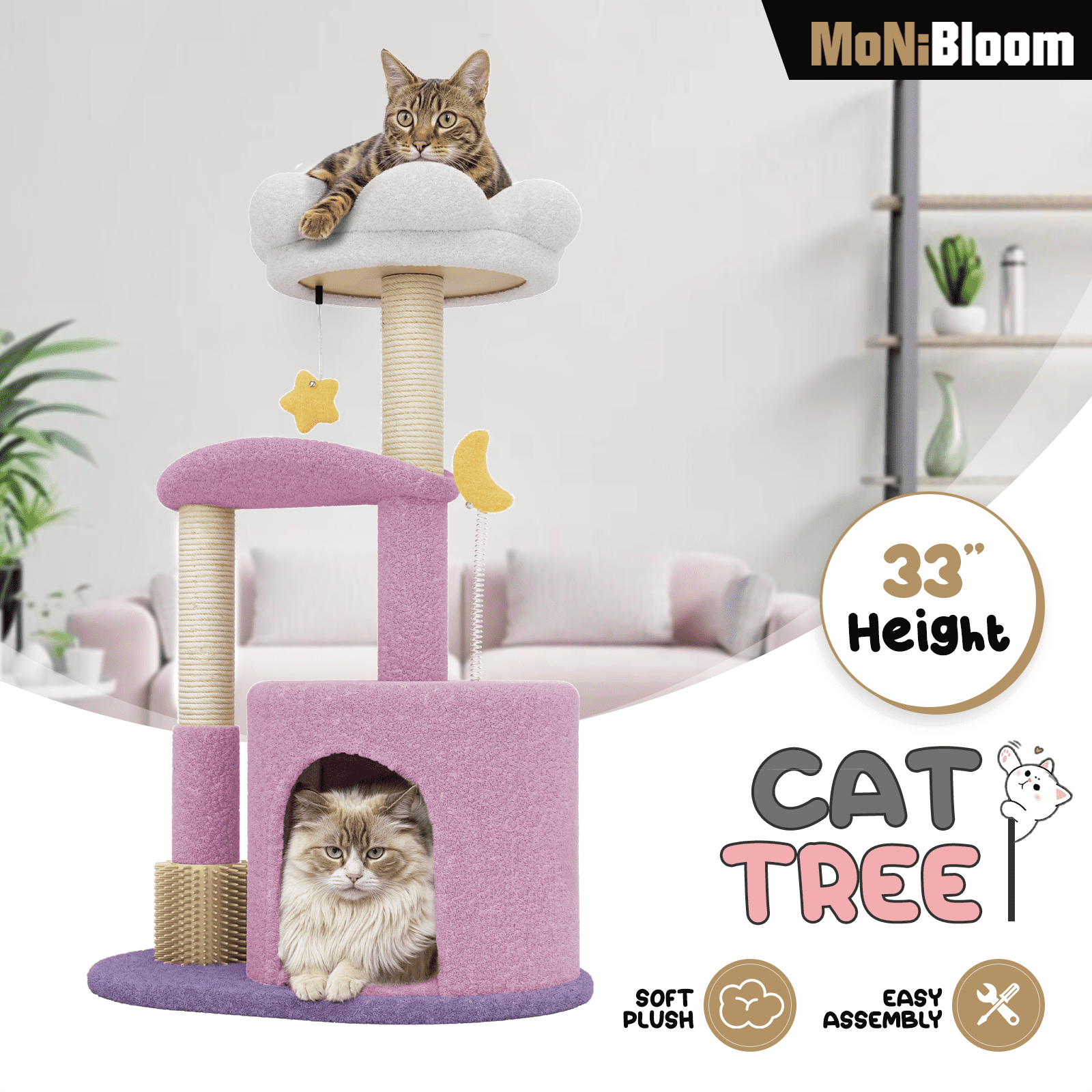 MoNiBloom 33" Flower Cat Tree for Indoor Cats, Compact Cat Tower with ...