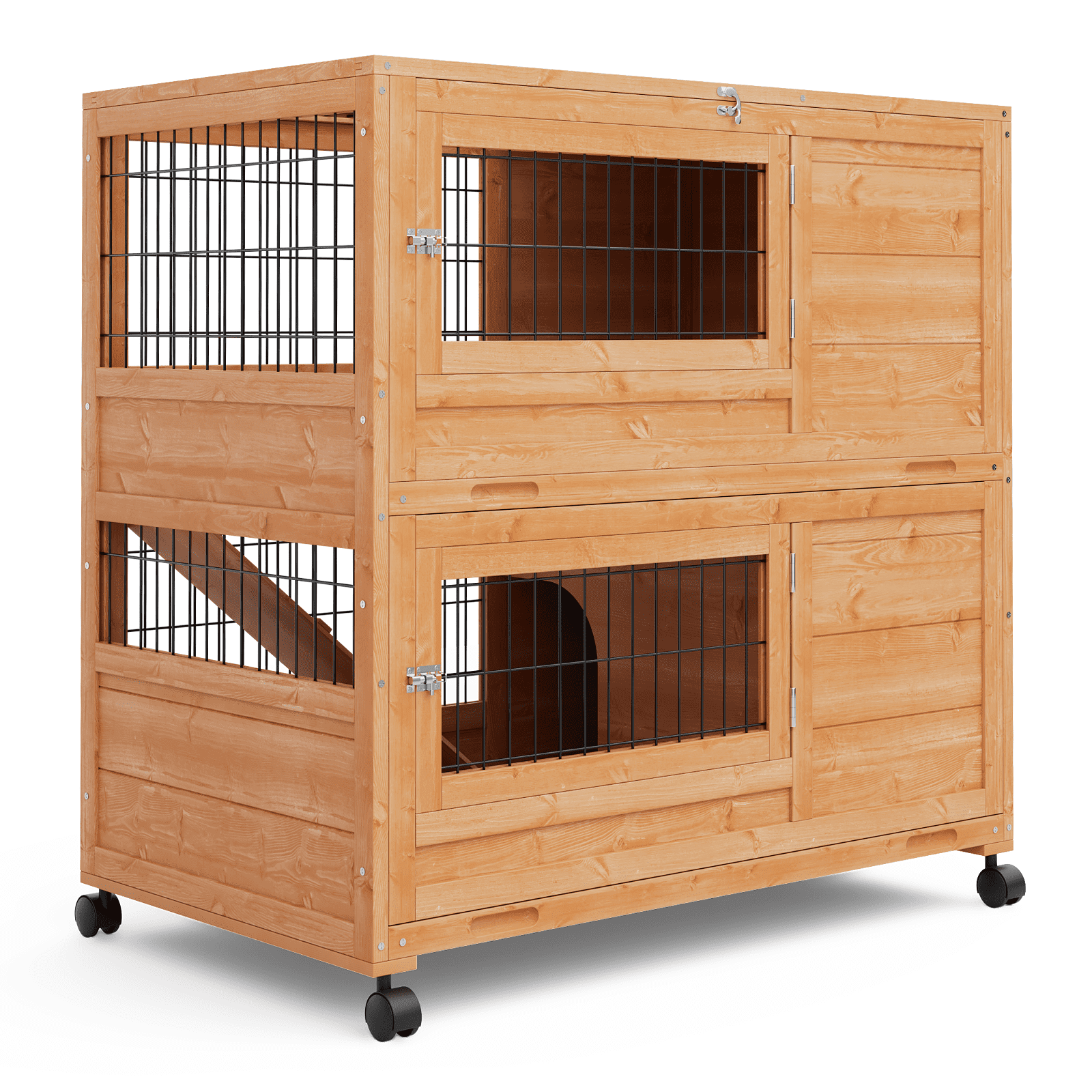 MoNiBloom 35.5" Wooden Rabbit Hutch w/2 Slide-Out Trays, Anti-Slip Ramp ...