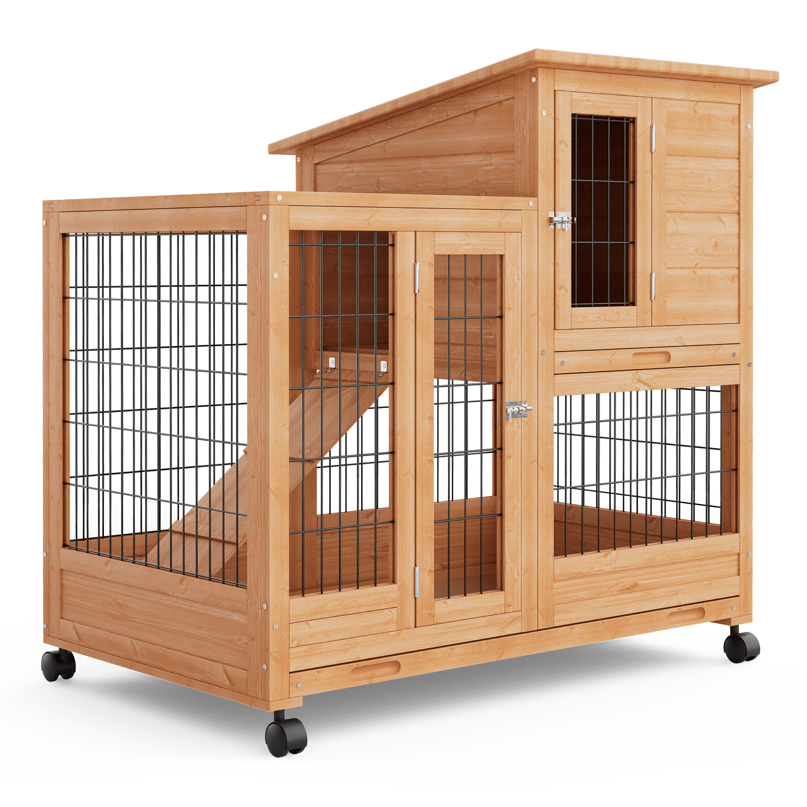 MoNiBloom 36" Wooden Rabbit Hutch w/2 Slide-Out Trays, Anti-Slip Ramp ...