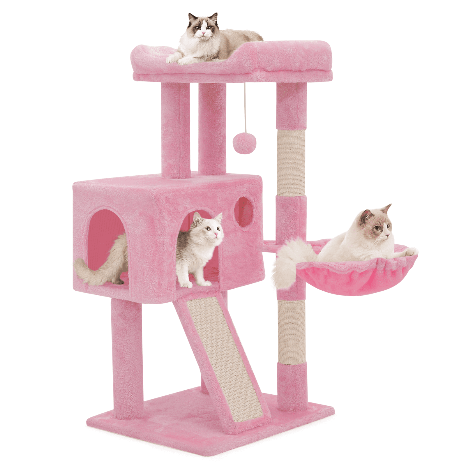MoNiBloom 36-in Cat Tree & Kittens Play House, Multi-Level Plush Cat ...