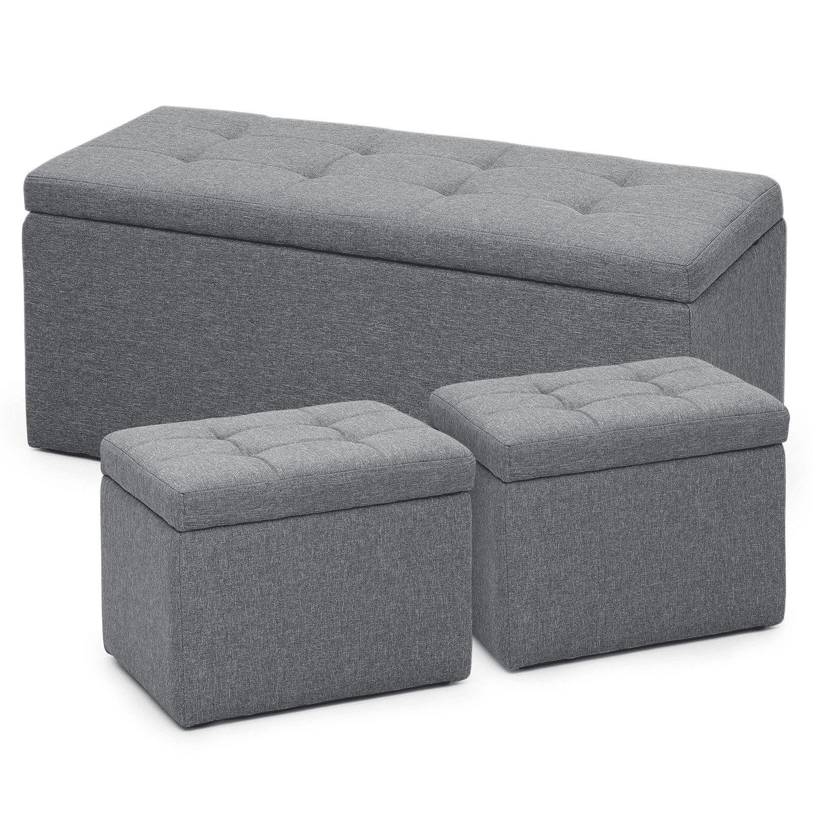 MoNiBloom 3Pcs Grey Storage Ottoman Bench Cube Set, End Bed Stool, Foot ...
