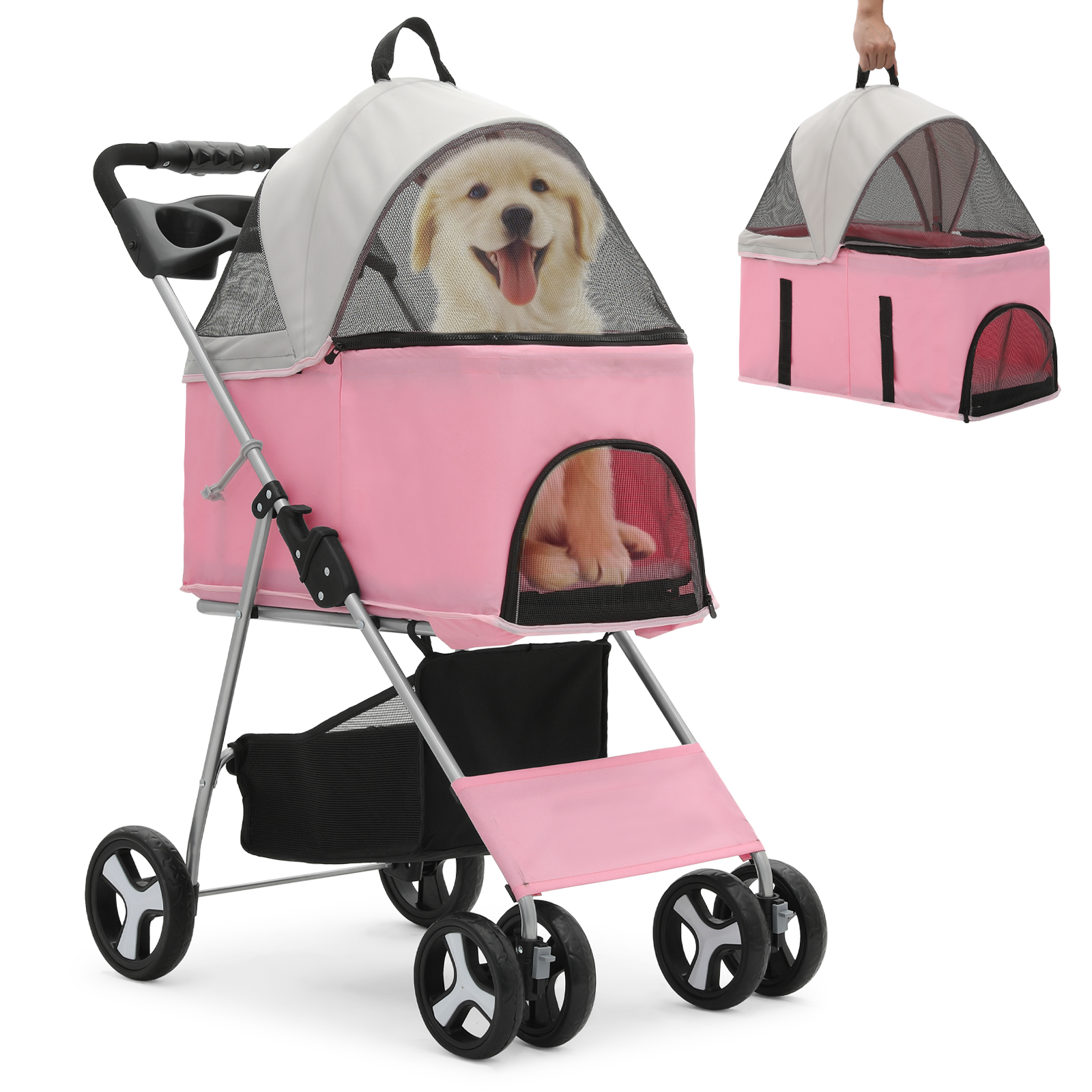 Karmas Product 3-in-1 Pet Stroller, Carrier, and Car Seat, Pink ...