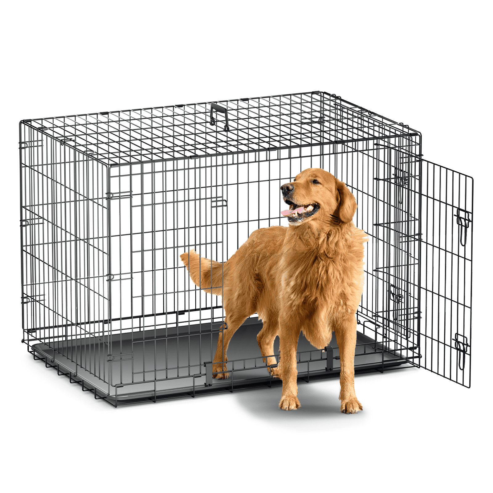 MoNiBloom 42.5" Metal Large Dog Crate Double-Door w/Slide-out Tray ...