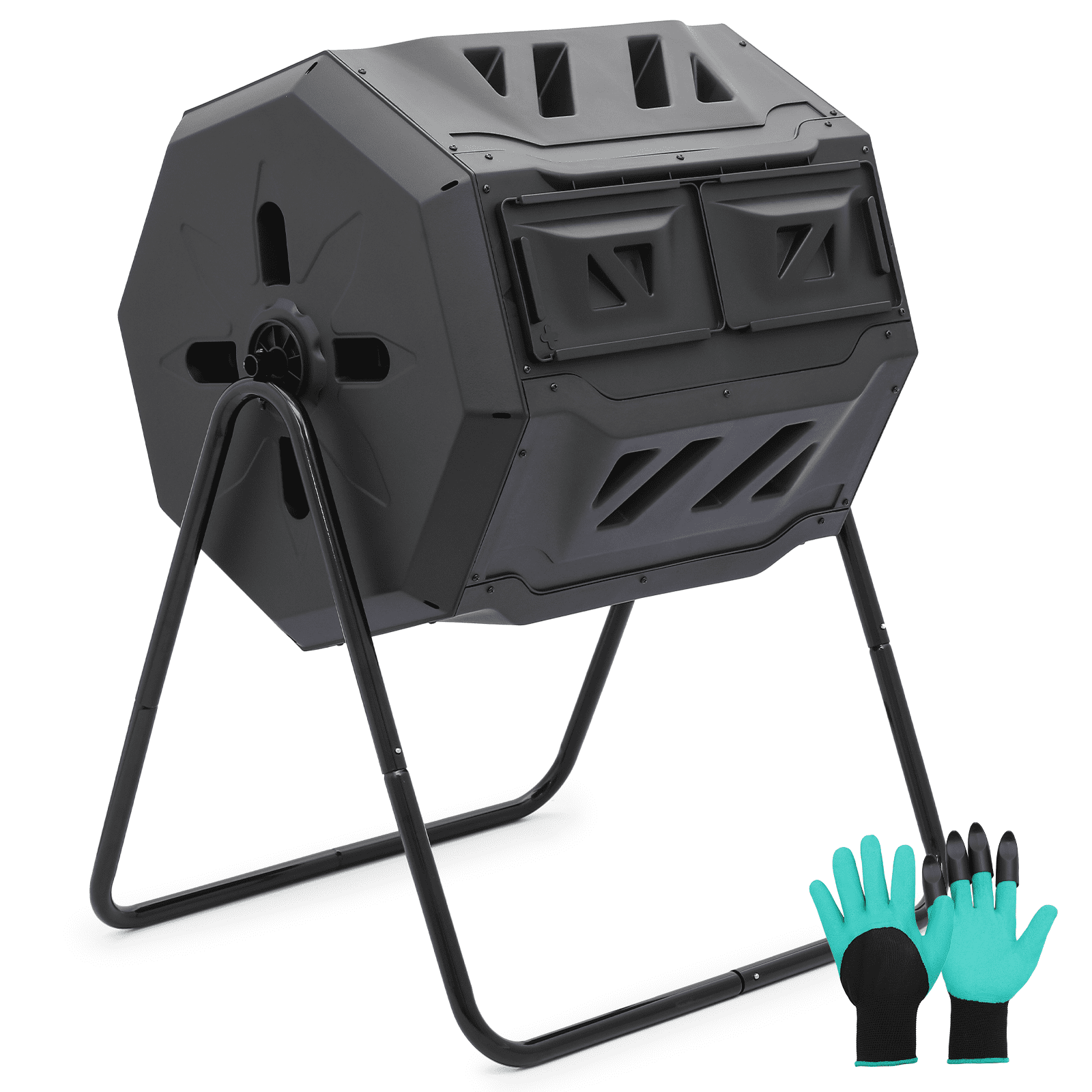 MoNiBloom 43 Gallon Dual Chamber Compost Tumbler, Outdoor Tumbling ...