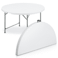 MoNiBloom 4Ft Portable Round Table, Foldable White Desk with Handle ...