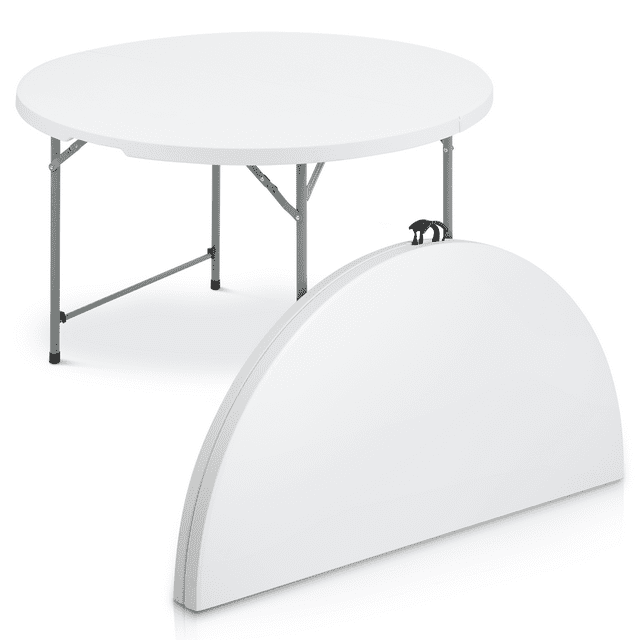 MoNiBloom 4Ft Portable Round Table, Foldable White Desk with Handle ...