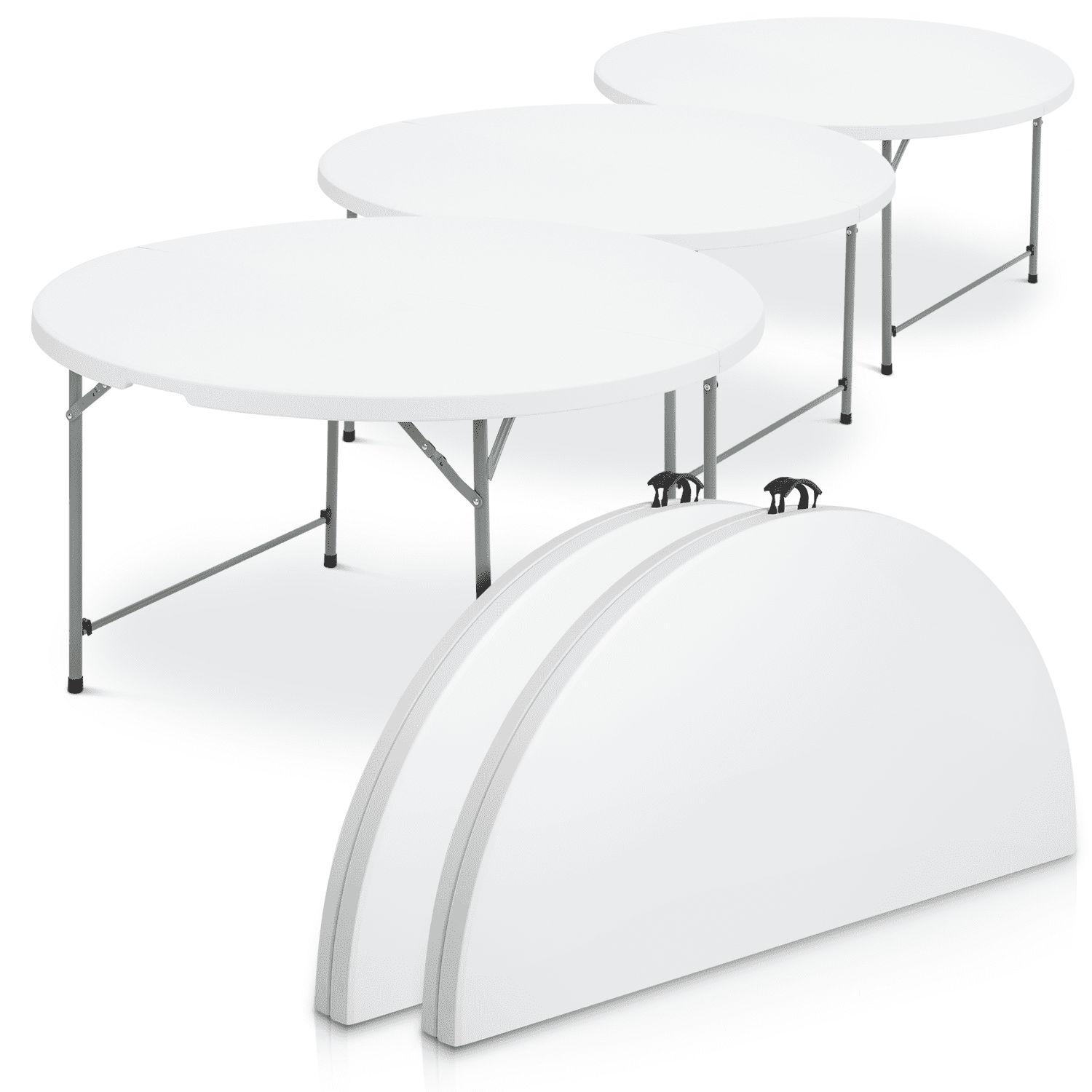 MoNiBloom 4.5Ft Round Folding Table, Heavy Duty, Seats 6-8, Pack of 5 ...