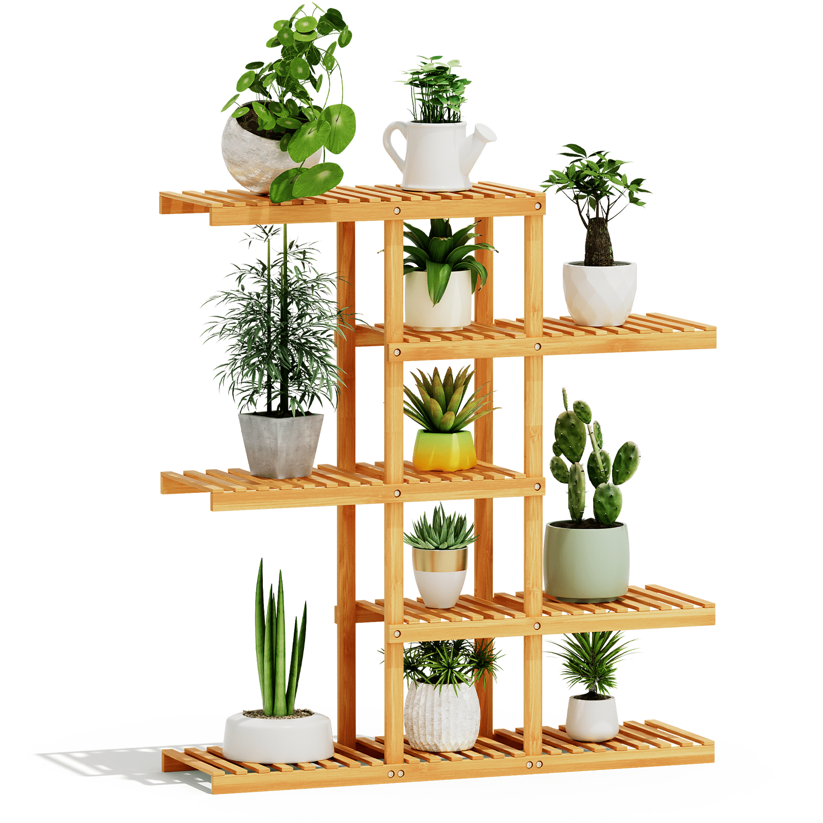 MoNiBloom 5-Tier Bamboo Planter Shelves, Indoor/Outdoor Vertical ...