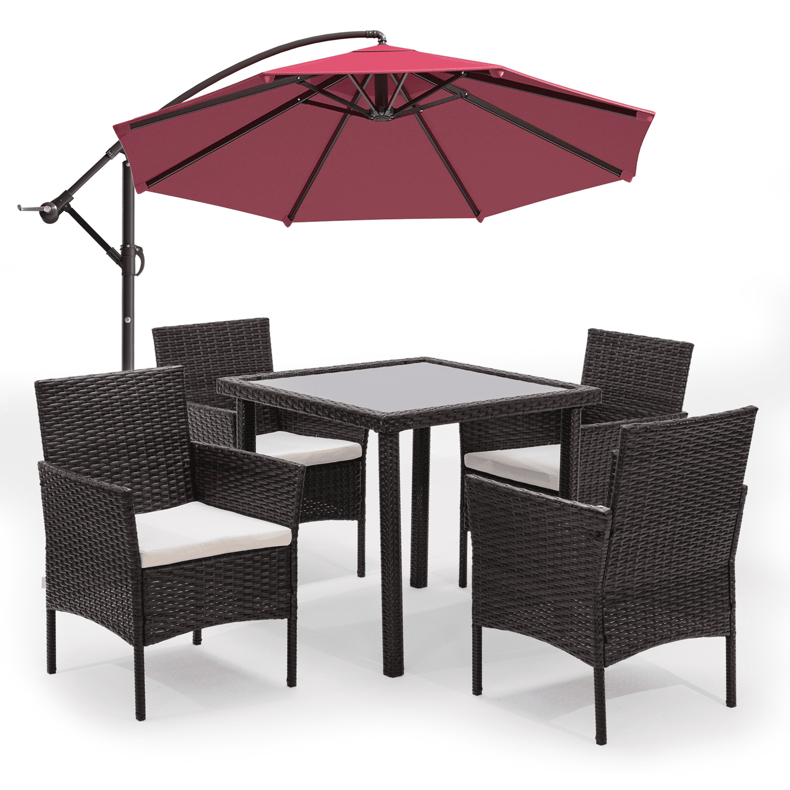 MoNiBloom 5PC Patio Rattan Dining Set with 8.5ft Offset Hanging Market ...