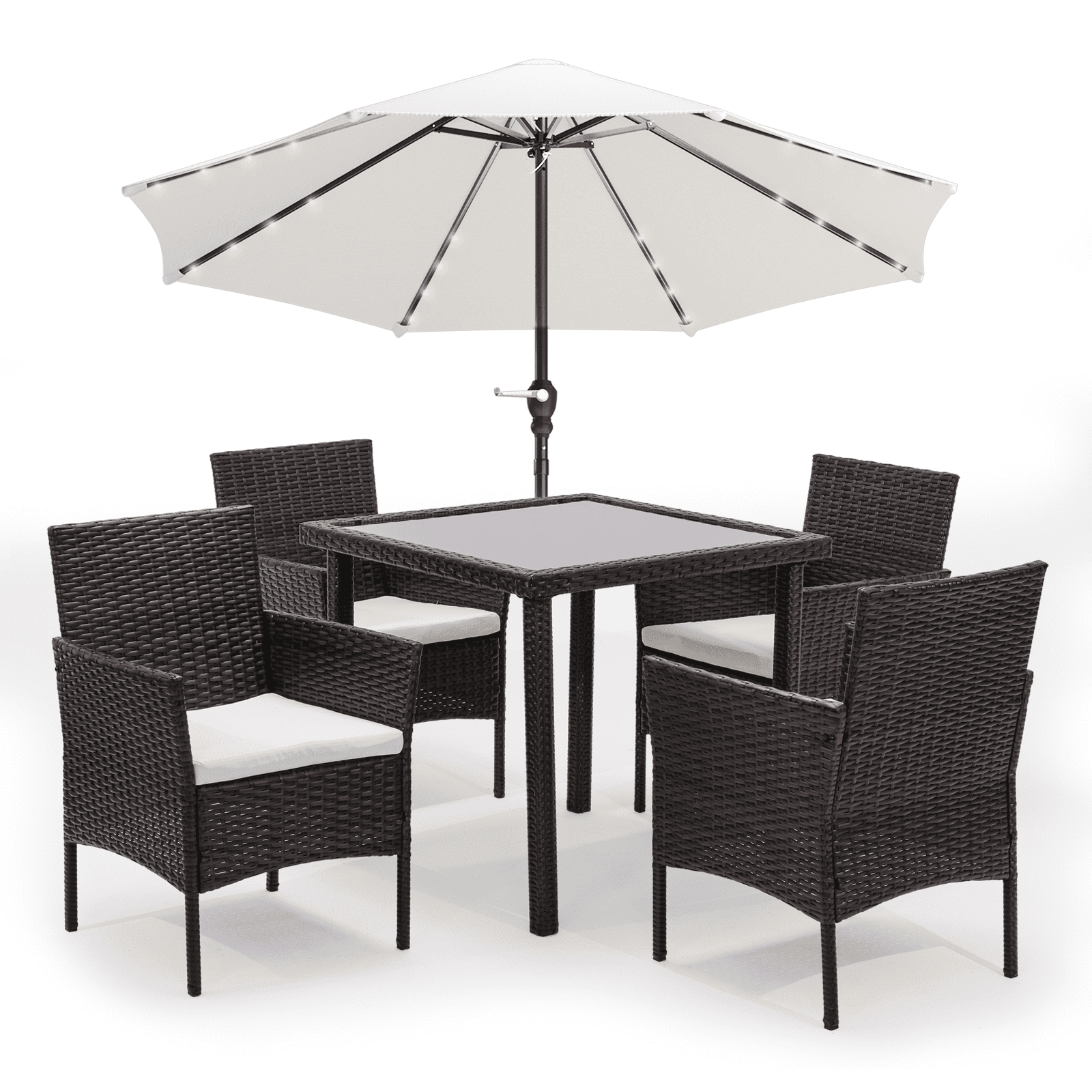 MoNiBloom 5PCS Patio Rattan Outdoor Dining Set with 9ft Solar LED ...