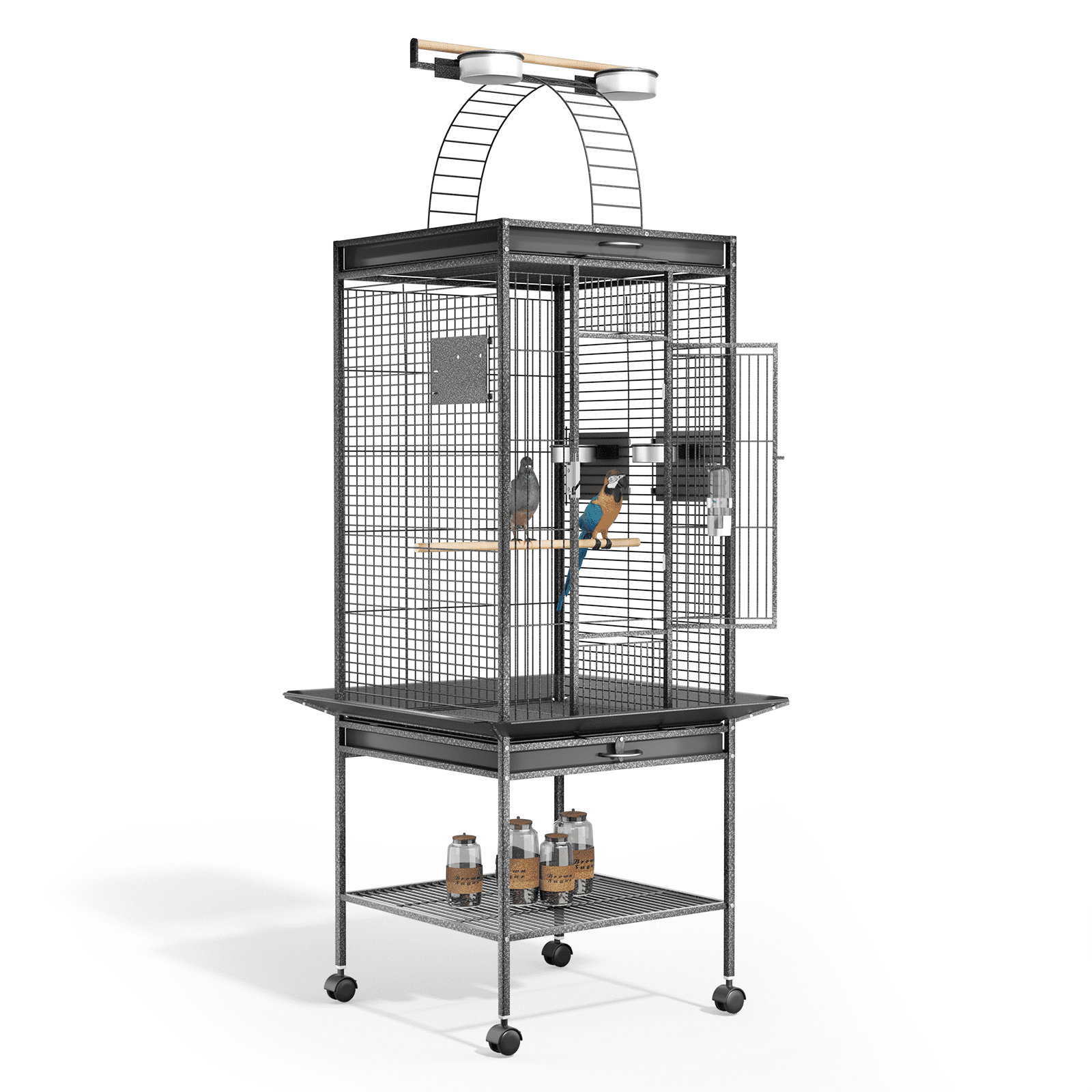 MoNiBloom 61" Large Rolling Bird Cage with 2 Perches and 4 Doors, heavy ...