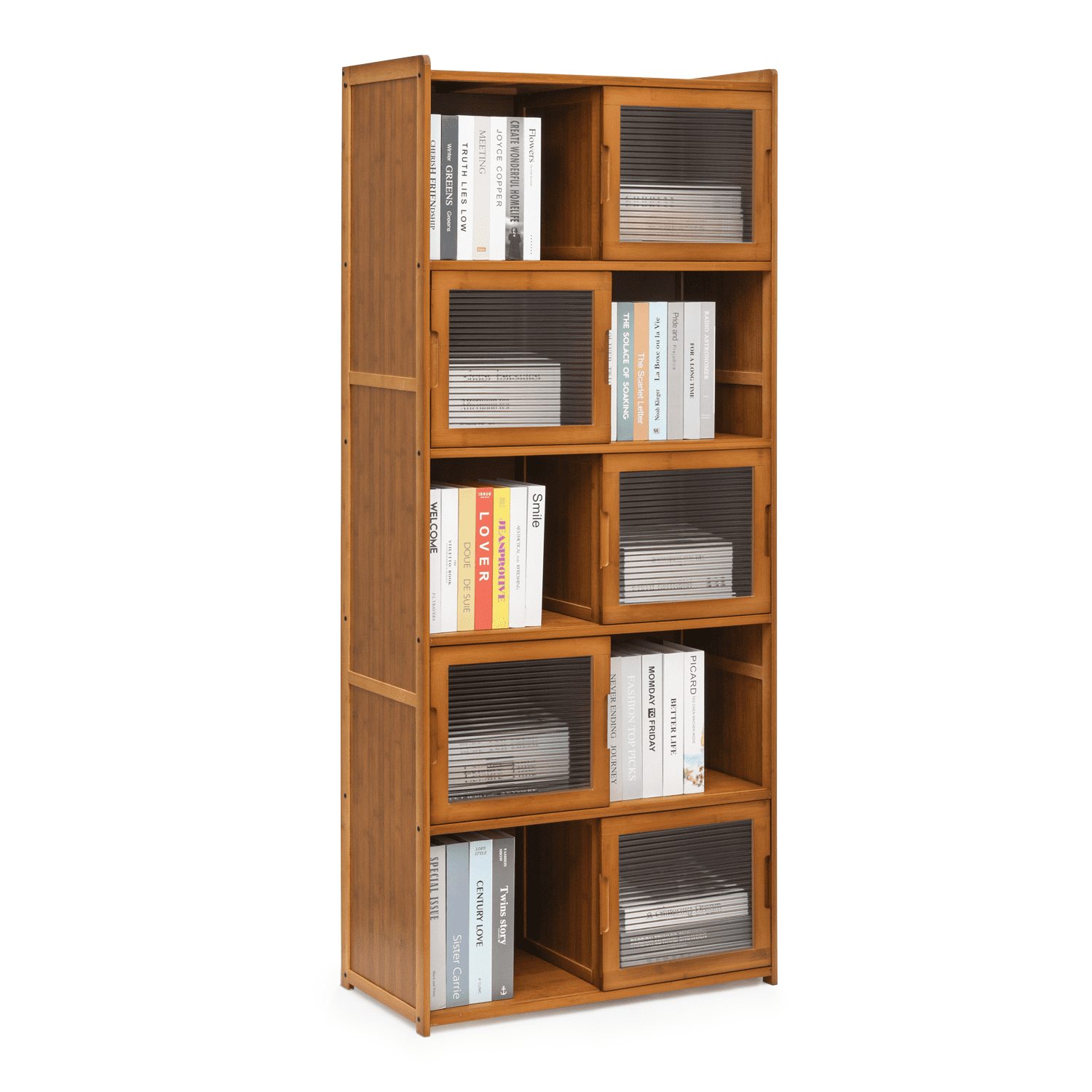 MoNiBloom 64" Height Bamboo Free Standing Bookshelves, 5-Tier Bookcase ...