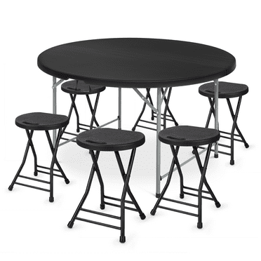 MoNiBloom 7 Pieces 5 FT Folding Grey Round Table and Chair Set, Event ...