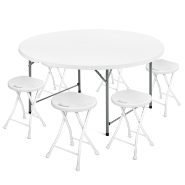 MoNiBloom 7 Pieces 5 FT Folding Grey Round Table and Chair Set, Event ...