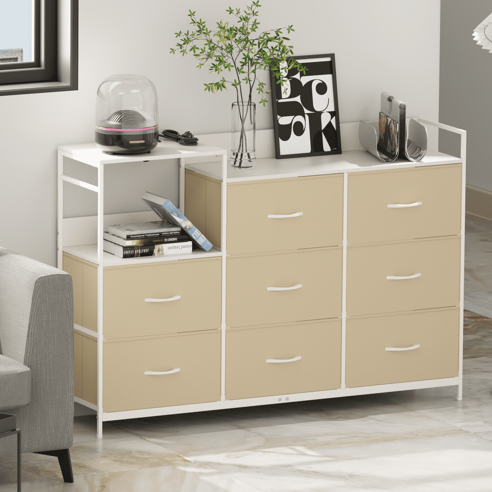 MoNiBloom 8 Drawers Dresser with USB Ports & Outlets, Fabric Drawers ...