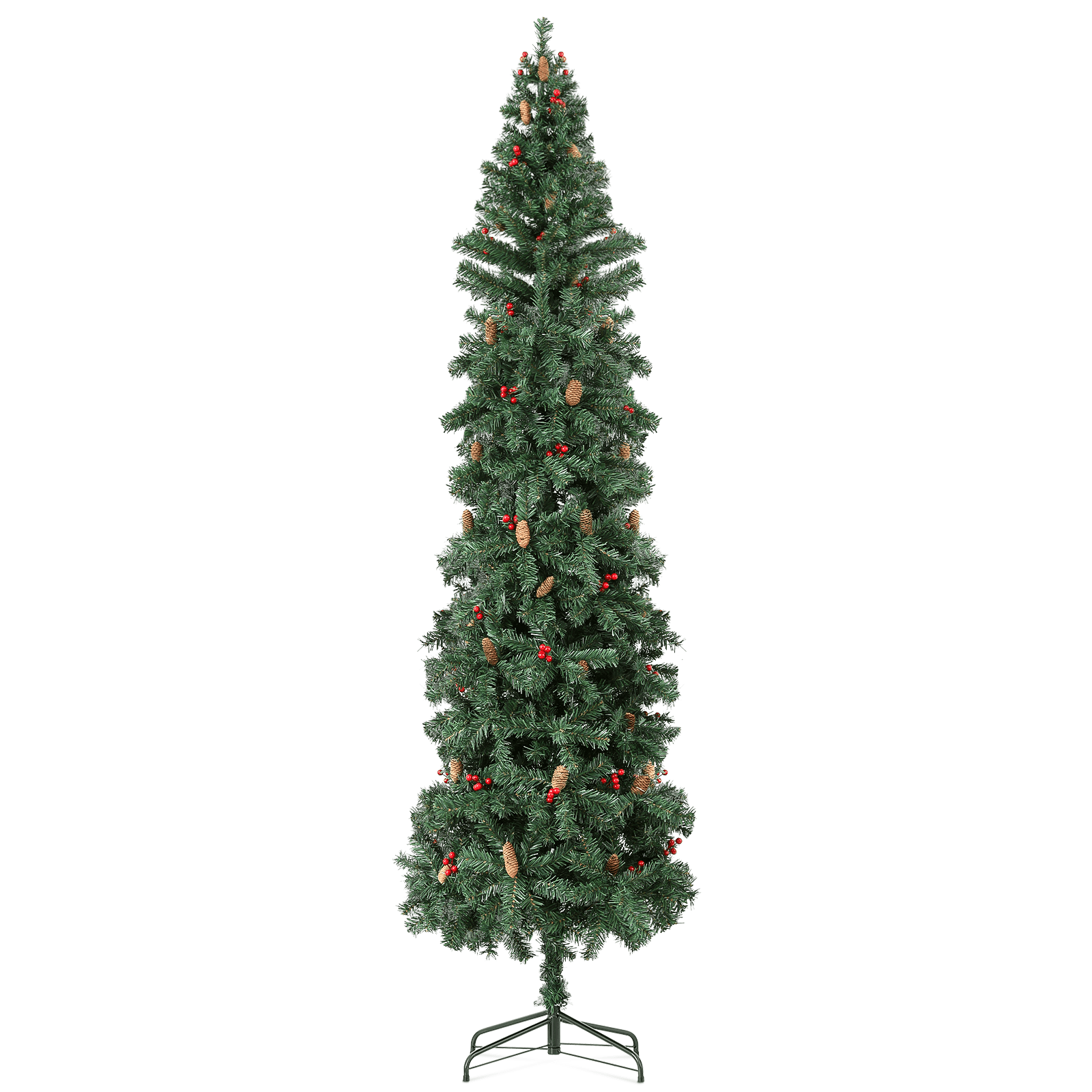 MoNiBloom 8 Ft Artificial Pencil Christmas Tree with Pine Cones & Red ...