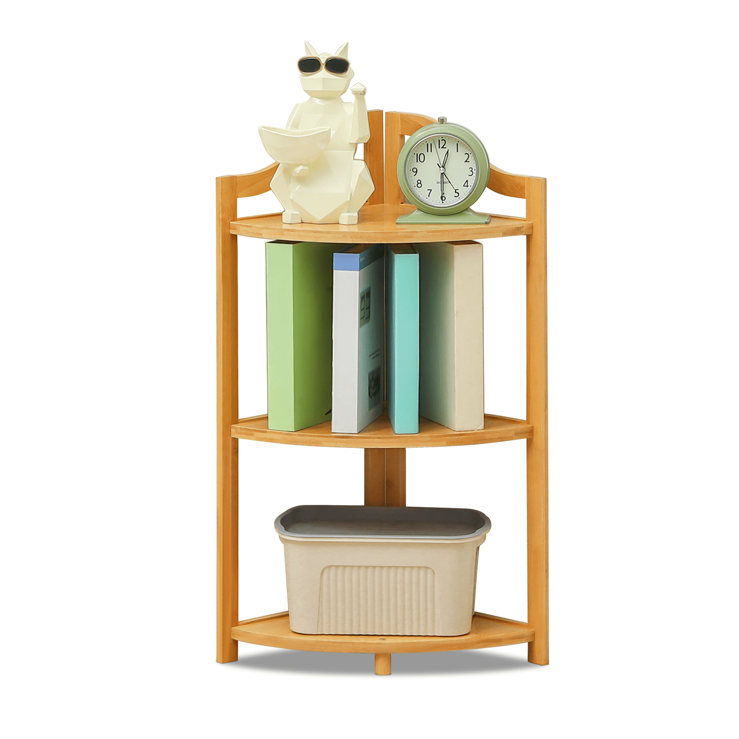 MoNiBloom Bamboo 3 Shelves Stable Bookshelf, Corner Stand Bookcase ...
