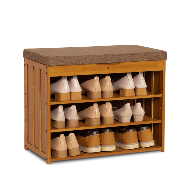MoNiBloom Bamboo 3 Tiers 9 Pairs Shoes Changing Bench, with Cushion ...