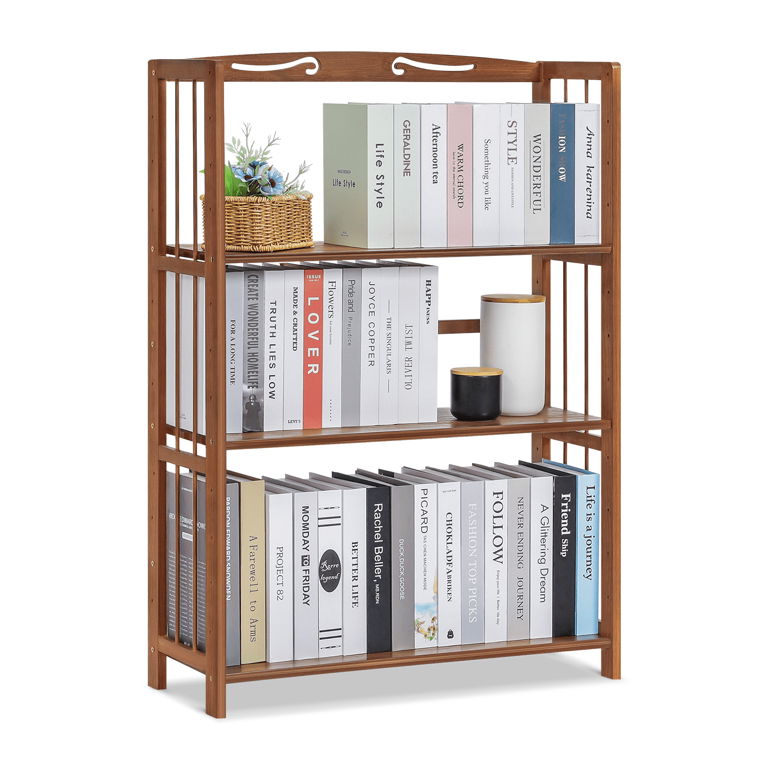 MoNiBloom Bamboo 3 Tiers Adjustable Bookshelf, Open Bookcase, Storage ...