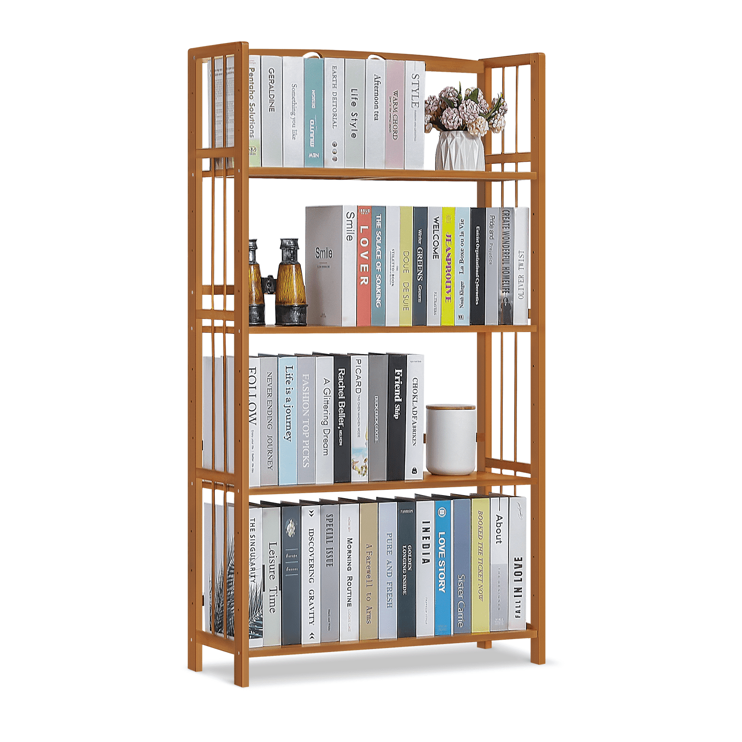 MoNiBloom Sturdy Bamboo 4 Tiers Bookshelf, Adjustable Living Room ...