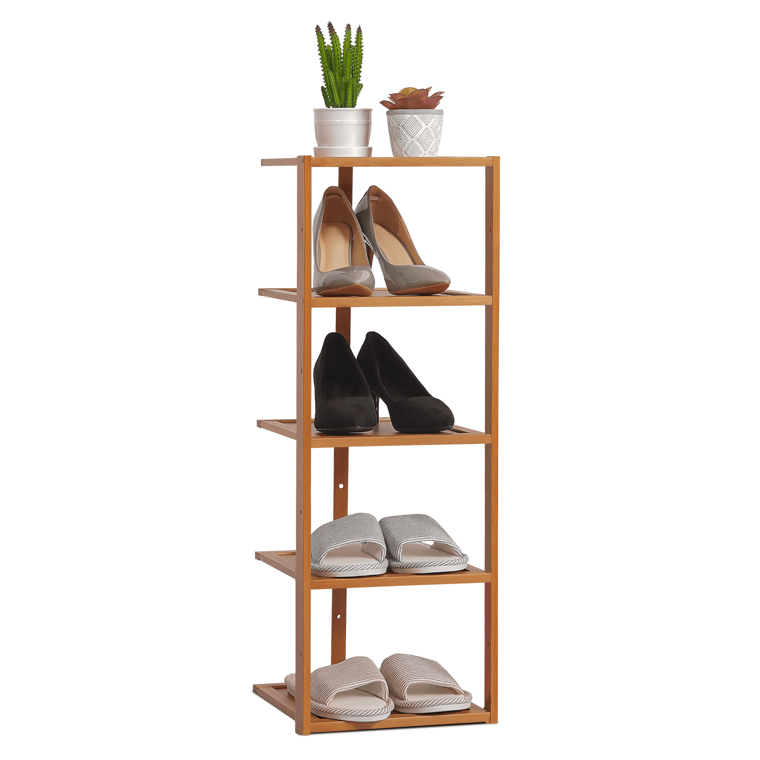 MoNiBloom Adjustable 5-Tier Bamboo Shoe Rack, Storage Shelf Unit, Brown ...