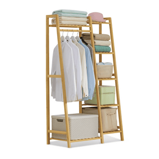 MoNiBloom Bamboo 6 Tiers Modern Closet Organizer Wardrobe, Hat Hooks ...
