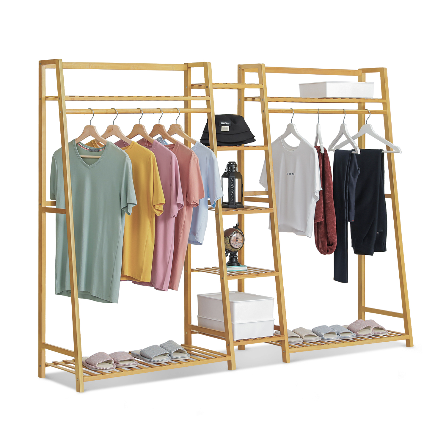 Magshion Bamboo 5 Tiers Trapezoid Coat Rack, Closet Organizer Wardrobe ...