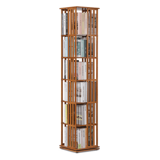 Magshion Bamboo 6 Tiers Rotating Bookshelf, Modern Bookcase, Storage ...