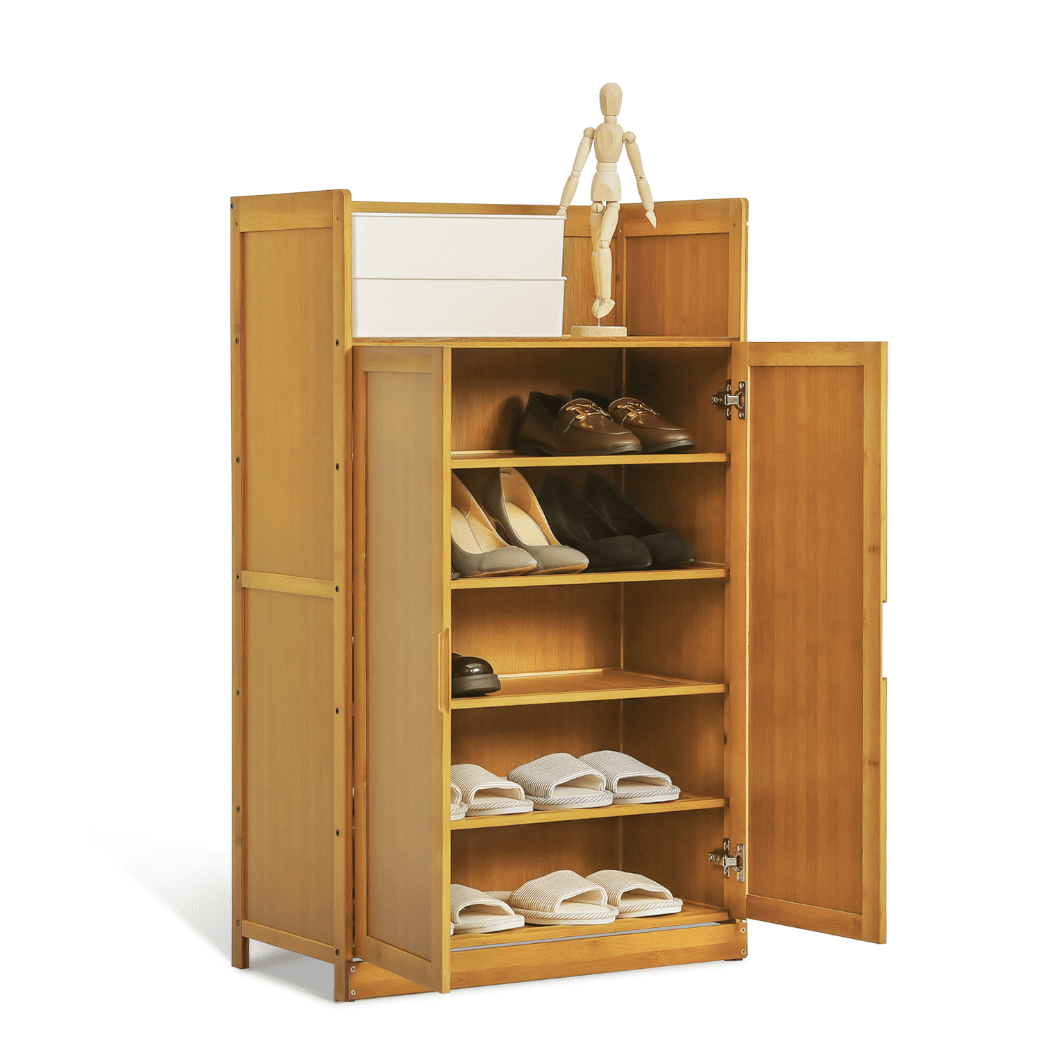 MoNiBloom Bamboo 6-Tier Enclosed Shoe Rack Storage, 15-Pair Organizer ...