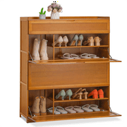MoNiBloom Bamboo 3 Tiers Enclosed Shelf Organizer, 1 Drawer Shoe Rack ...