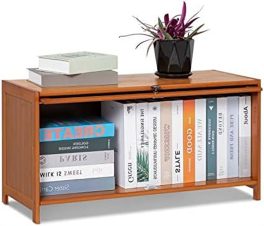MoNiBloom Bamboo Bookcase with Flip Doors Free Standing Book Shelf ...