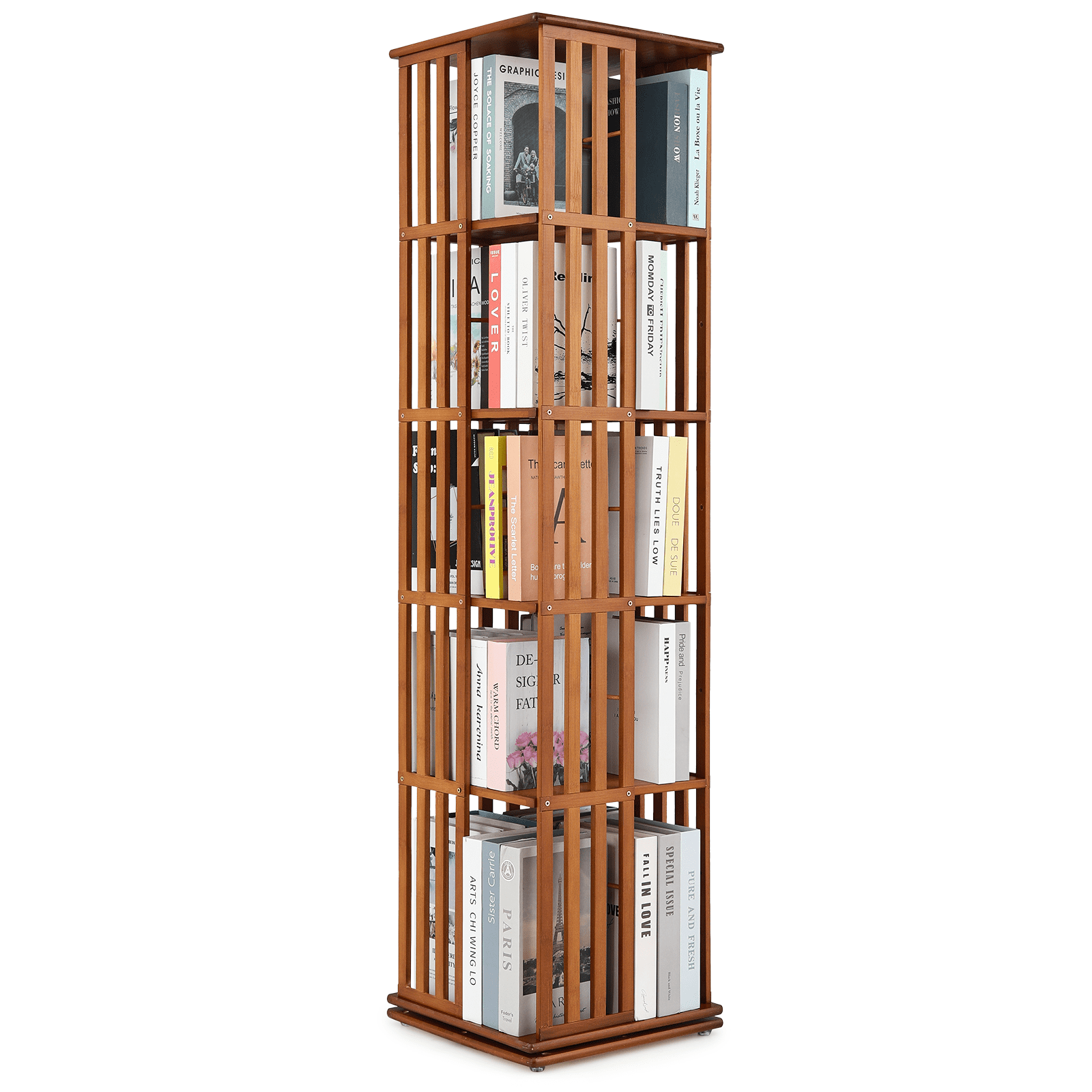 MoNiBloom Bamboo Rotating Bookshelf 360 Degrees, 5-Tiers Free Standing ...