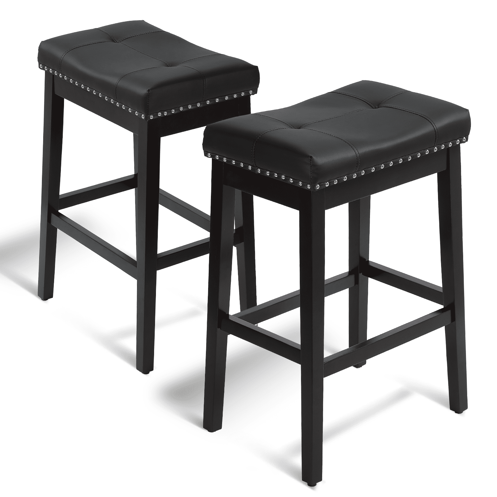 MoNiBloom Bar Stools Set of 2, Modern Counter Height, PU Leather Saddle ...
