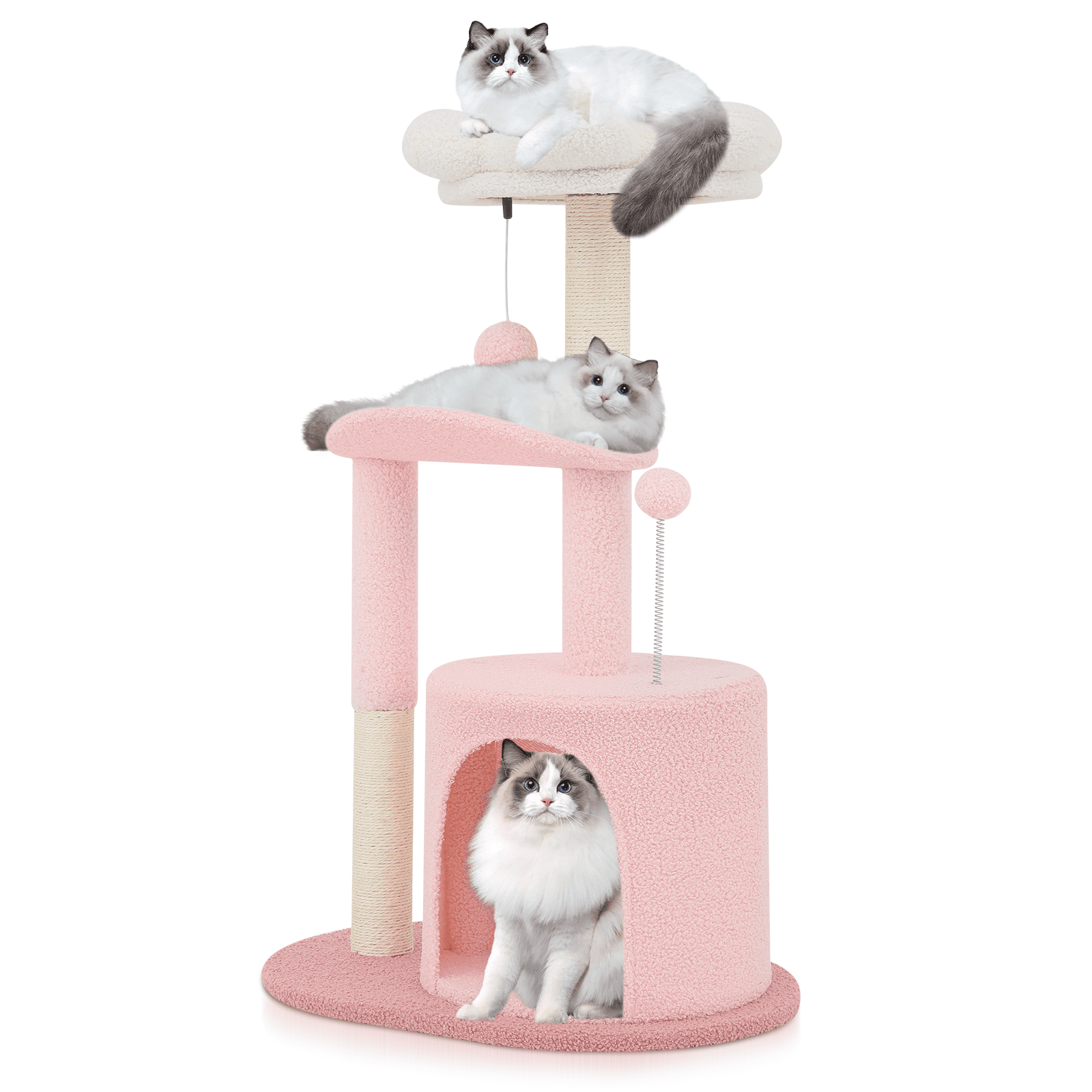 MoNiBloom Cat Tree Pink Condo with White Scratching Posts, Curced ...