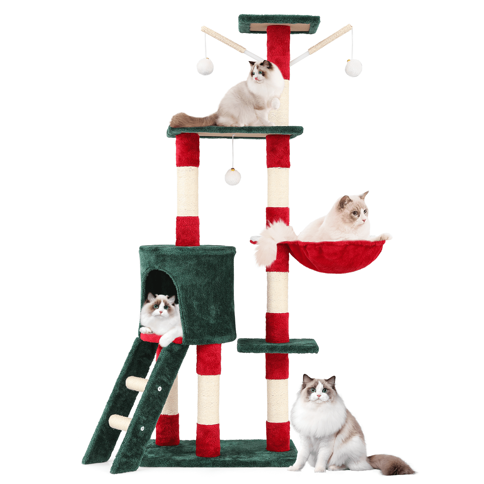 MoNiBloom Christmas Cats Tree, 55" Multi-Level Cat Climbing Tower with ...