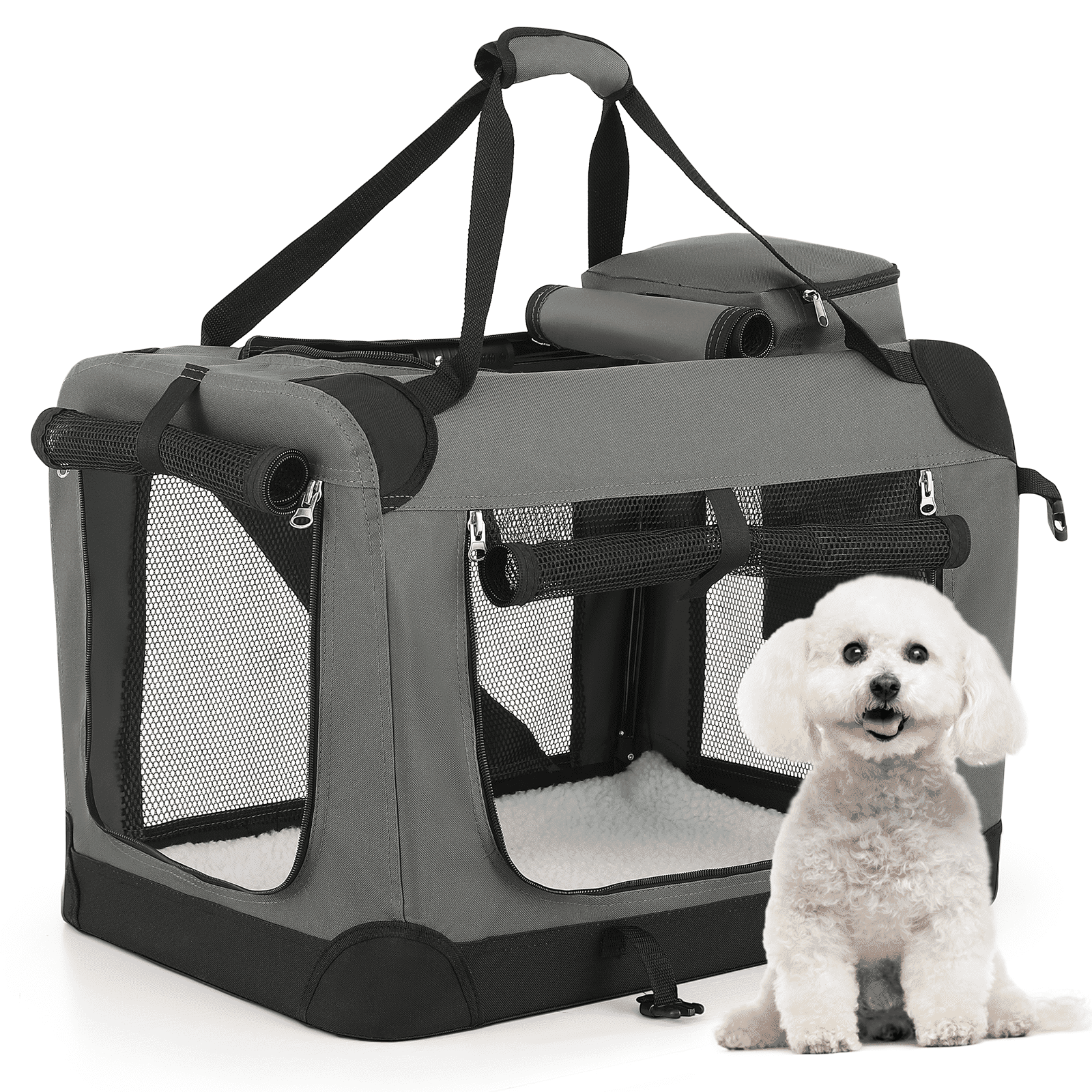MoNiBloom Collapsible Soft-Sided Dog Crate for Small Dog, 4-Door ...