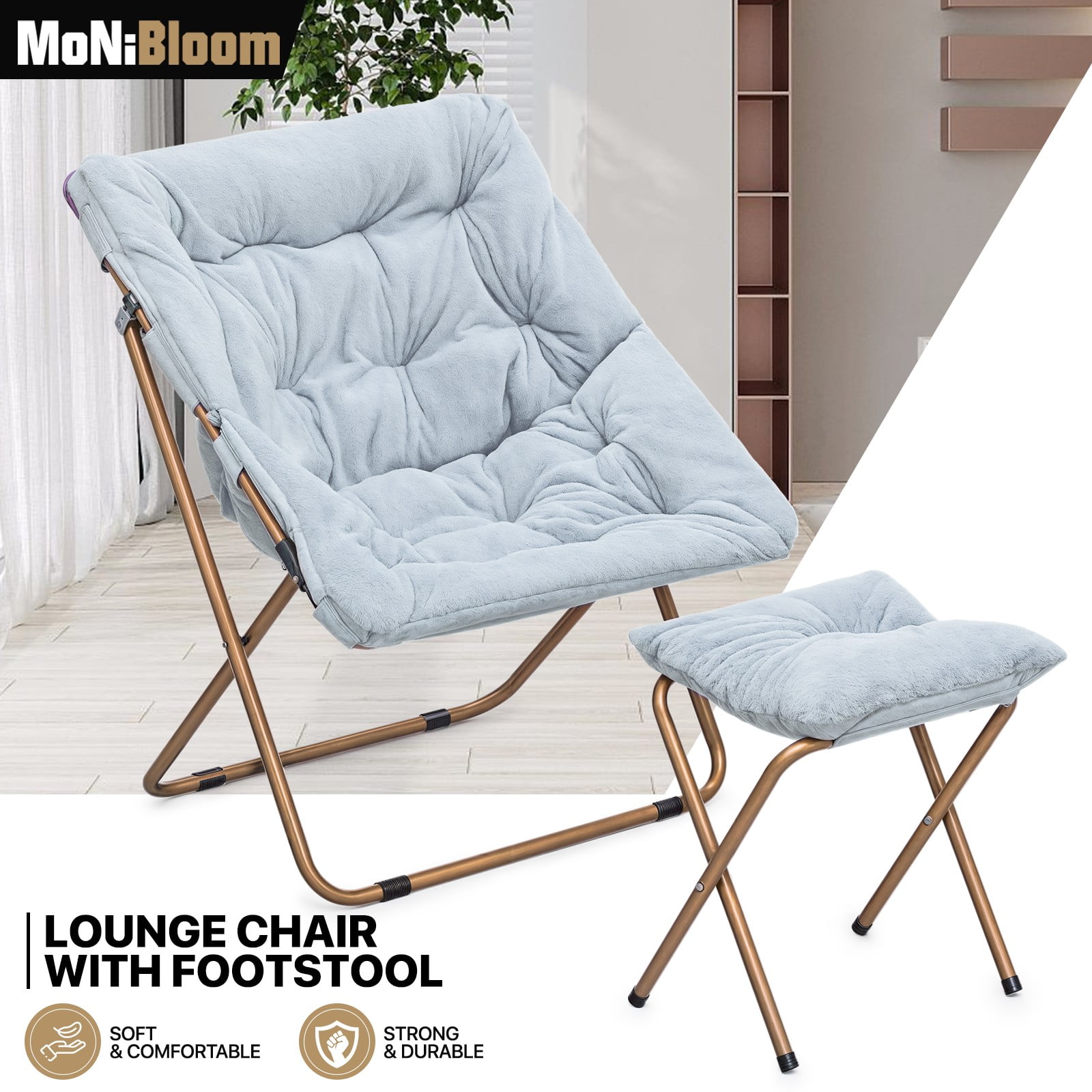 MoNiBloom Comfy Saucer Chair with Ottoman, Faux Fur Oversized Folding ...