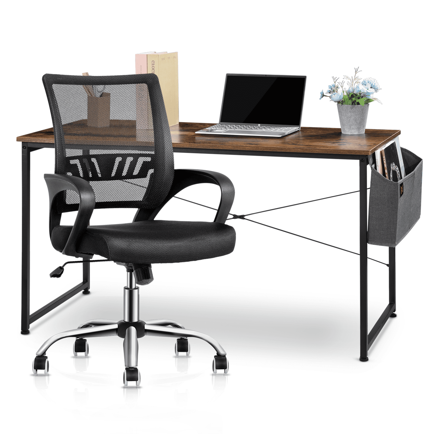 MoNiBloom Computer Desk & Chair Set, Ergonomic Mid Back Rolling Swivel ...