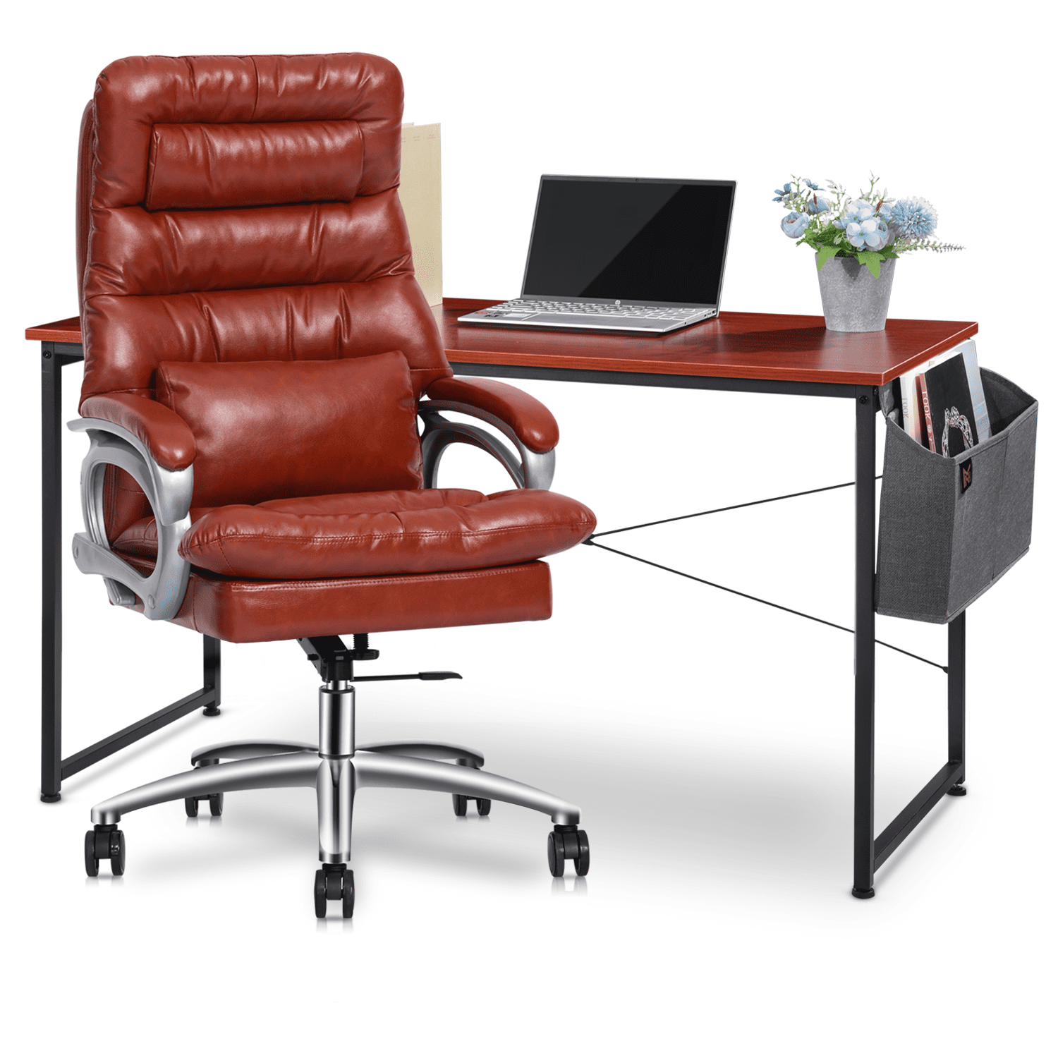 MoNiBloom Computer Desk & Chair Set, Ergonomic PU Leather Memory Foam ...