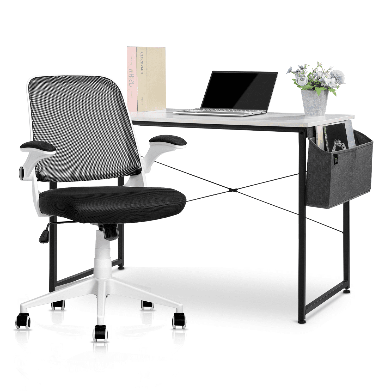 MoNiBloom Computer Desk & Chair Set, Ergonomic Rolling Swivel Mid Back ...
